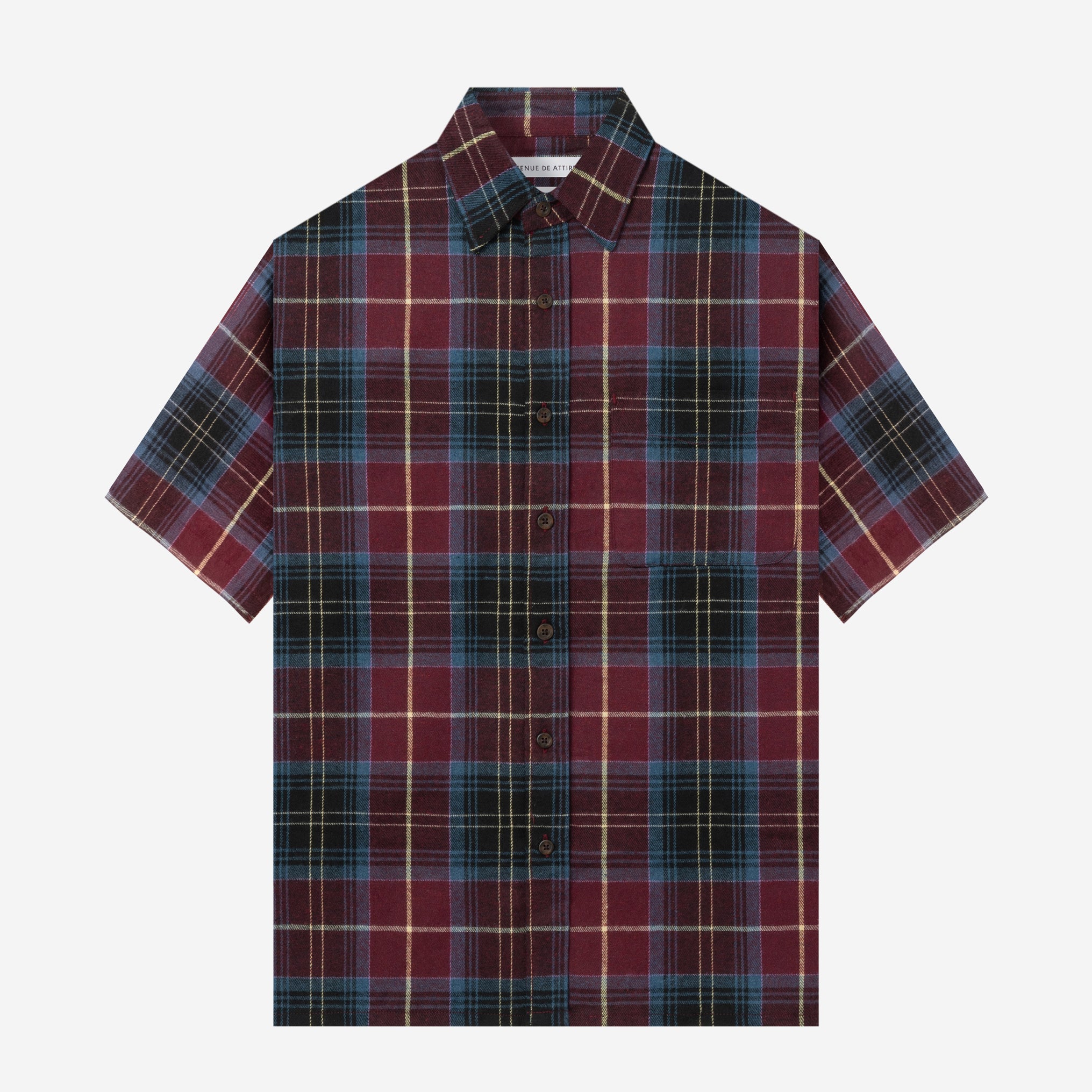 Kemeja Flannel Tenue de Attire - College Short Sleeve - Maroon Blue