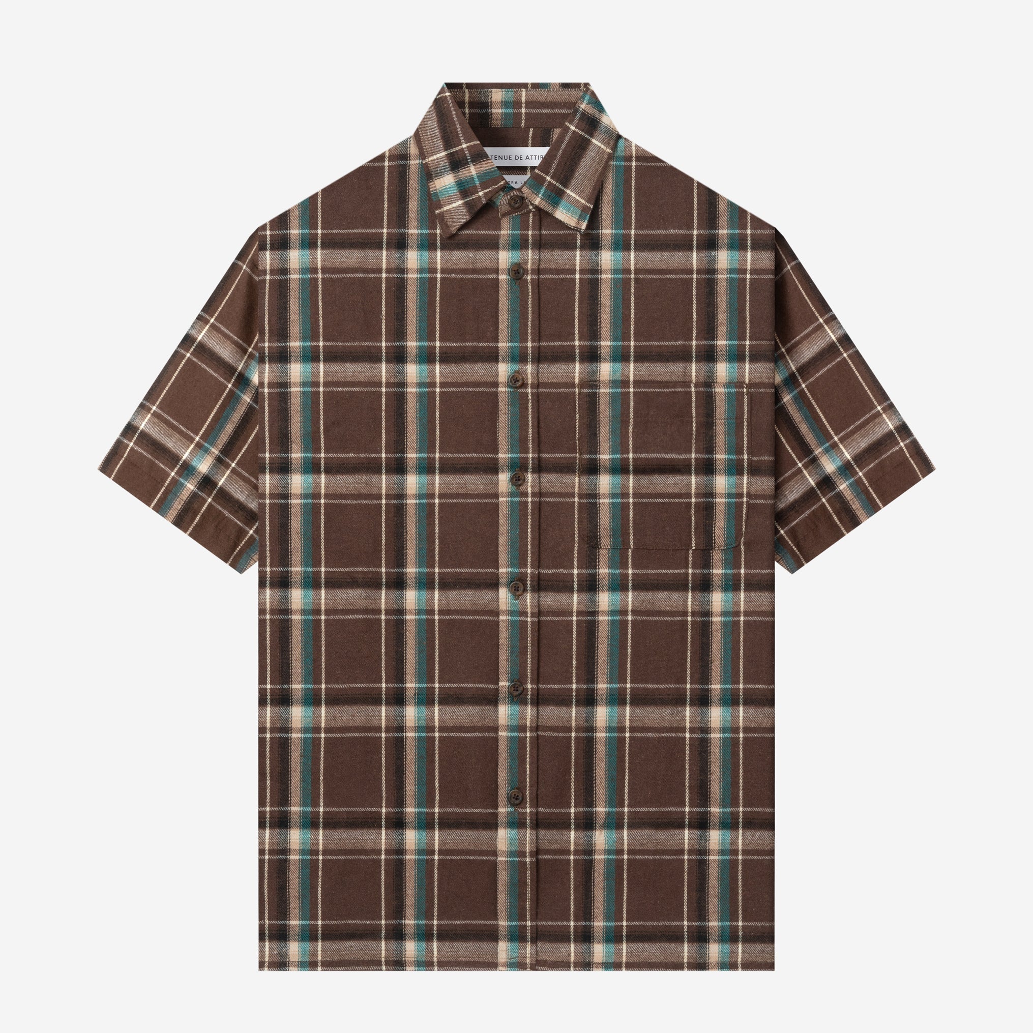 Kemeja Flannel Tenue de Attire - College Short Sleeve - Brown Teal