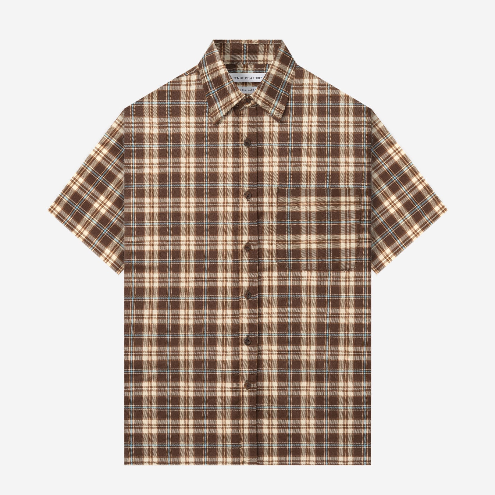 Kemeja Flannel Tenue de Attire - College Short Sleeve - Brown White