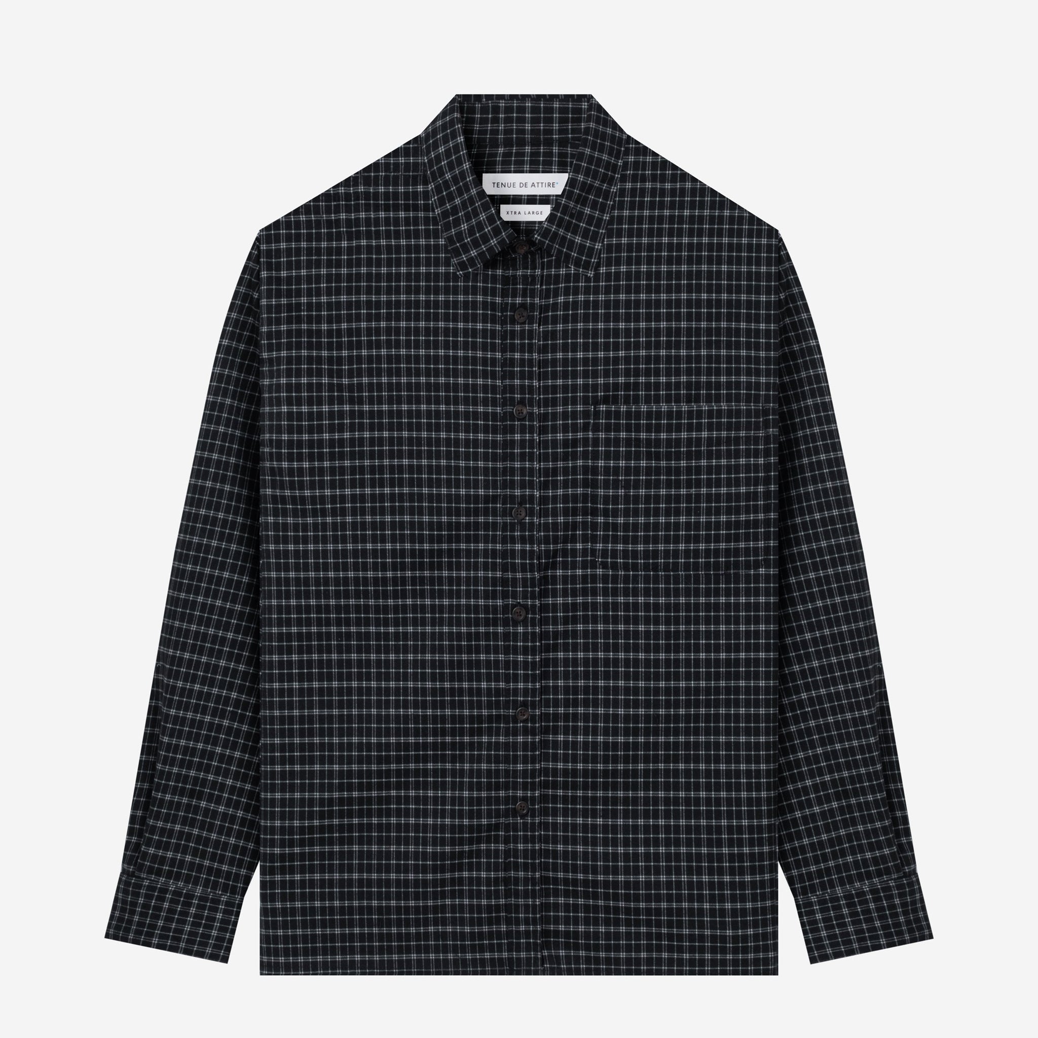 Kemeja Flannel Tenue de Attire - College Long Sleeve - Black Plaid