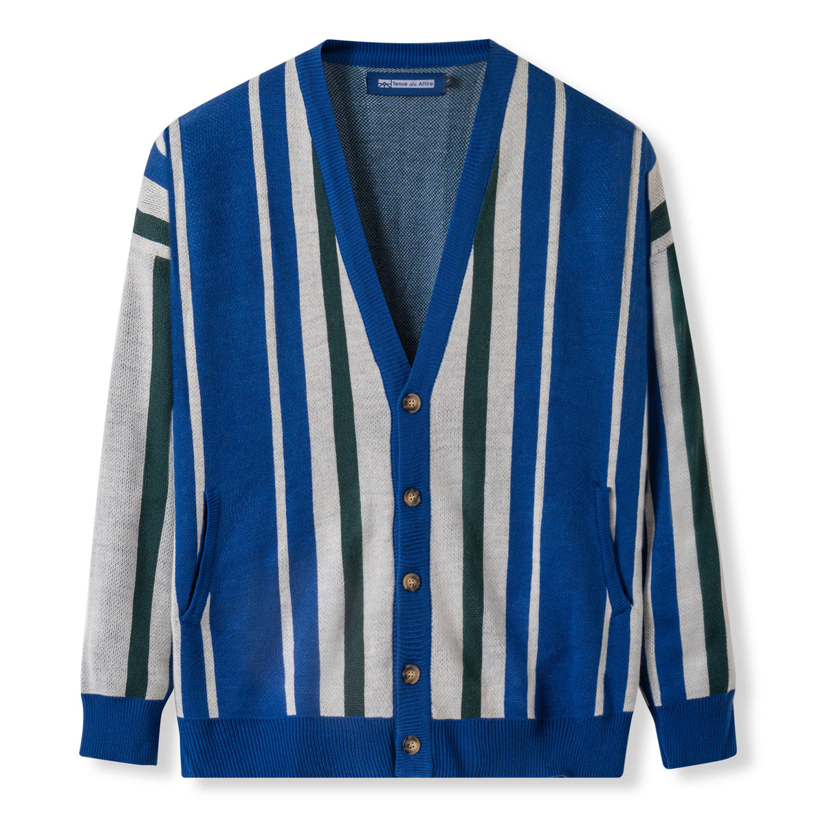 Cardigan Knit Tenue de Attire - Cozy Knit Cardigan - Navy White Stripes